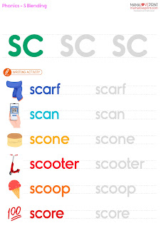 MamaLovePrint 自製工作紙 - Phonics Resources 英文拼音練習 S-Blend (sc , sk , sl ...