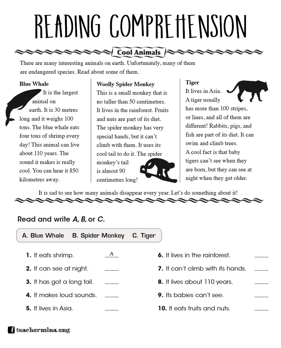 Reading Comprehension Passages For Grade 2: Animal Reading ...