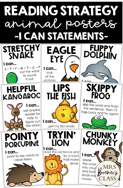 Reading Strategy I Can Statement Animal Posters | Mrs. Bremer's Class
