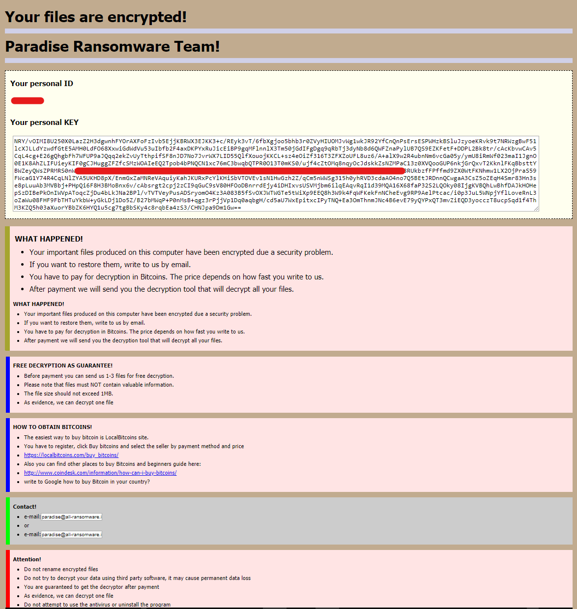 Шифровальщики-вымогатели The Digest "Crypto-Ransomware": Paradise