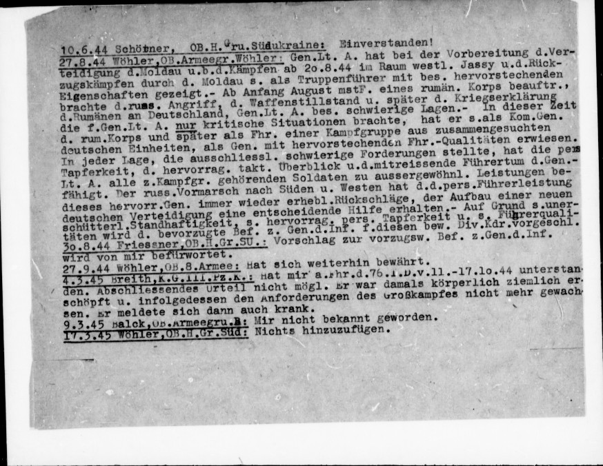 Men of Wehrmacht: Karteikarte of General der Infanterie Erich Abraham