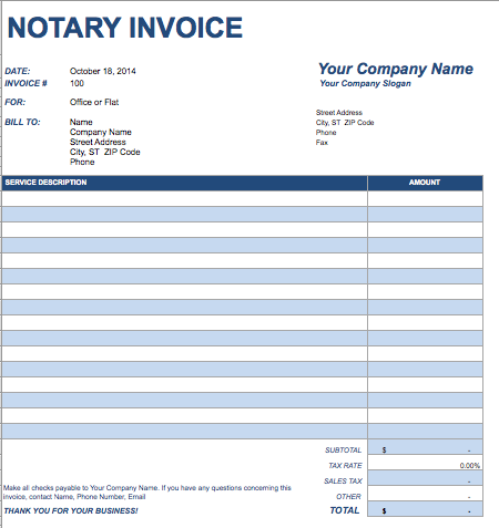 Notary Invoice Template - Invoice Template
