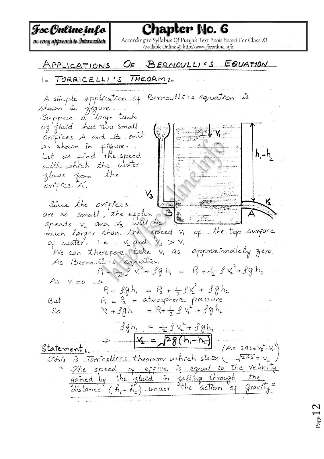 Physics Practicals : CHAPTER 6 (FLUID DYNAMICS)