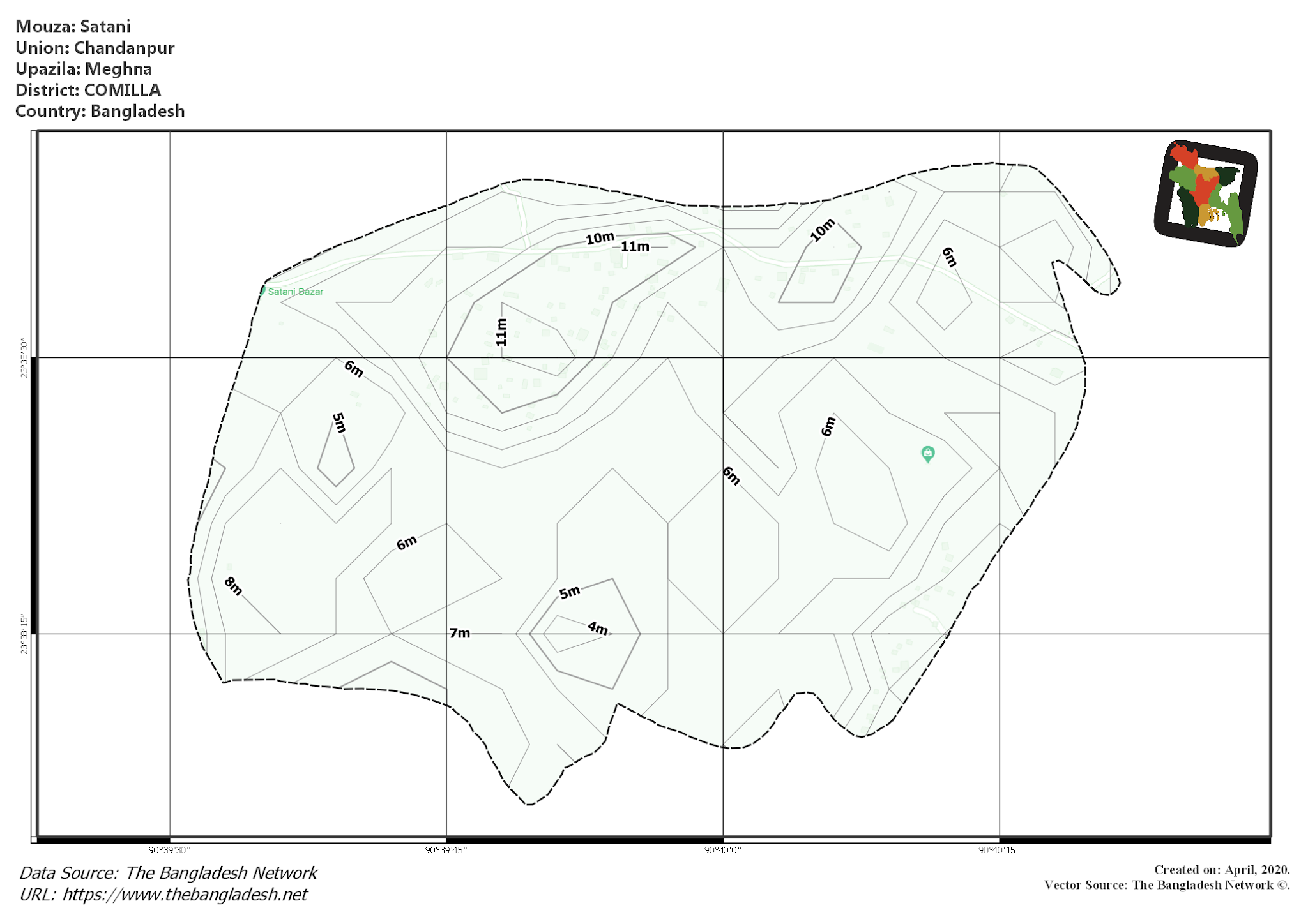 Map of Satani Mouza, Meghna, Comilla