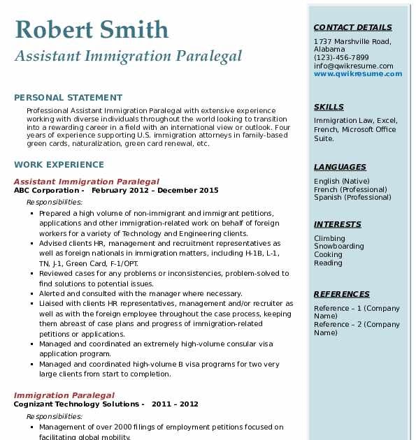 Immigration Paralegal Resume ~ Resume Letter