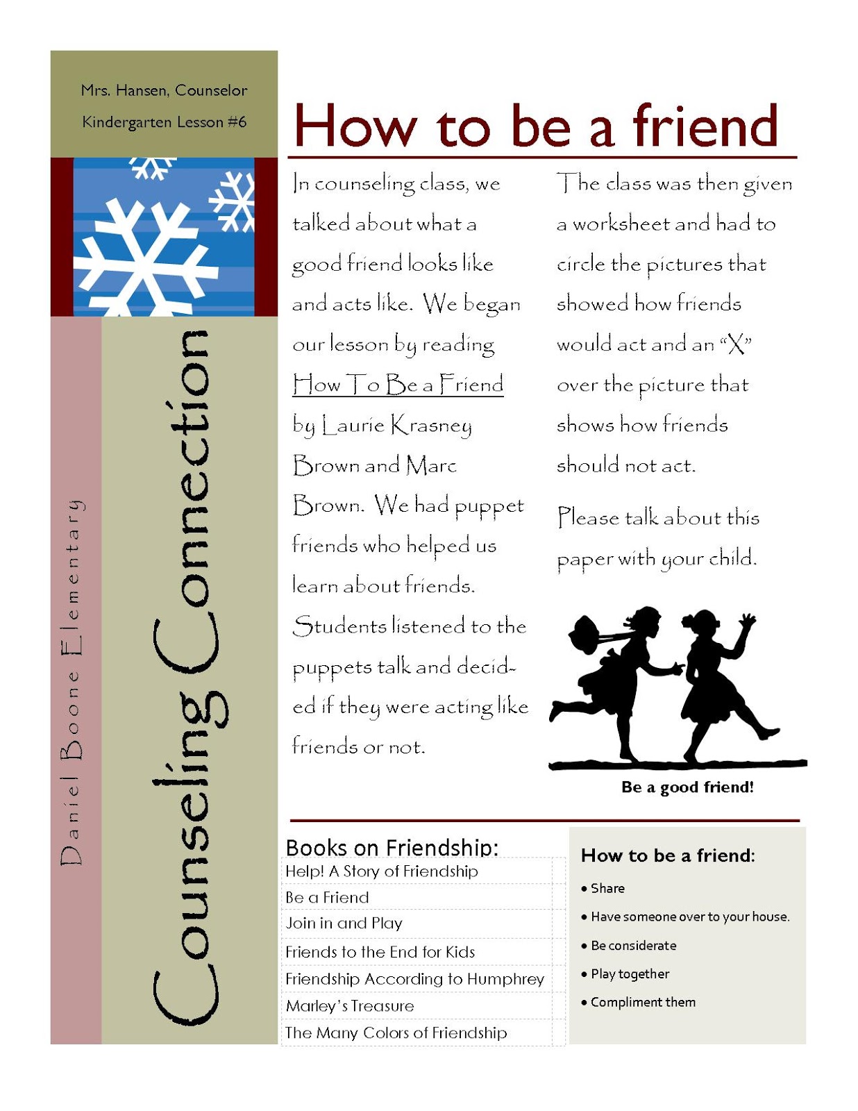 Hanselor the Counselor: Kindergarten Lesson