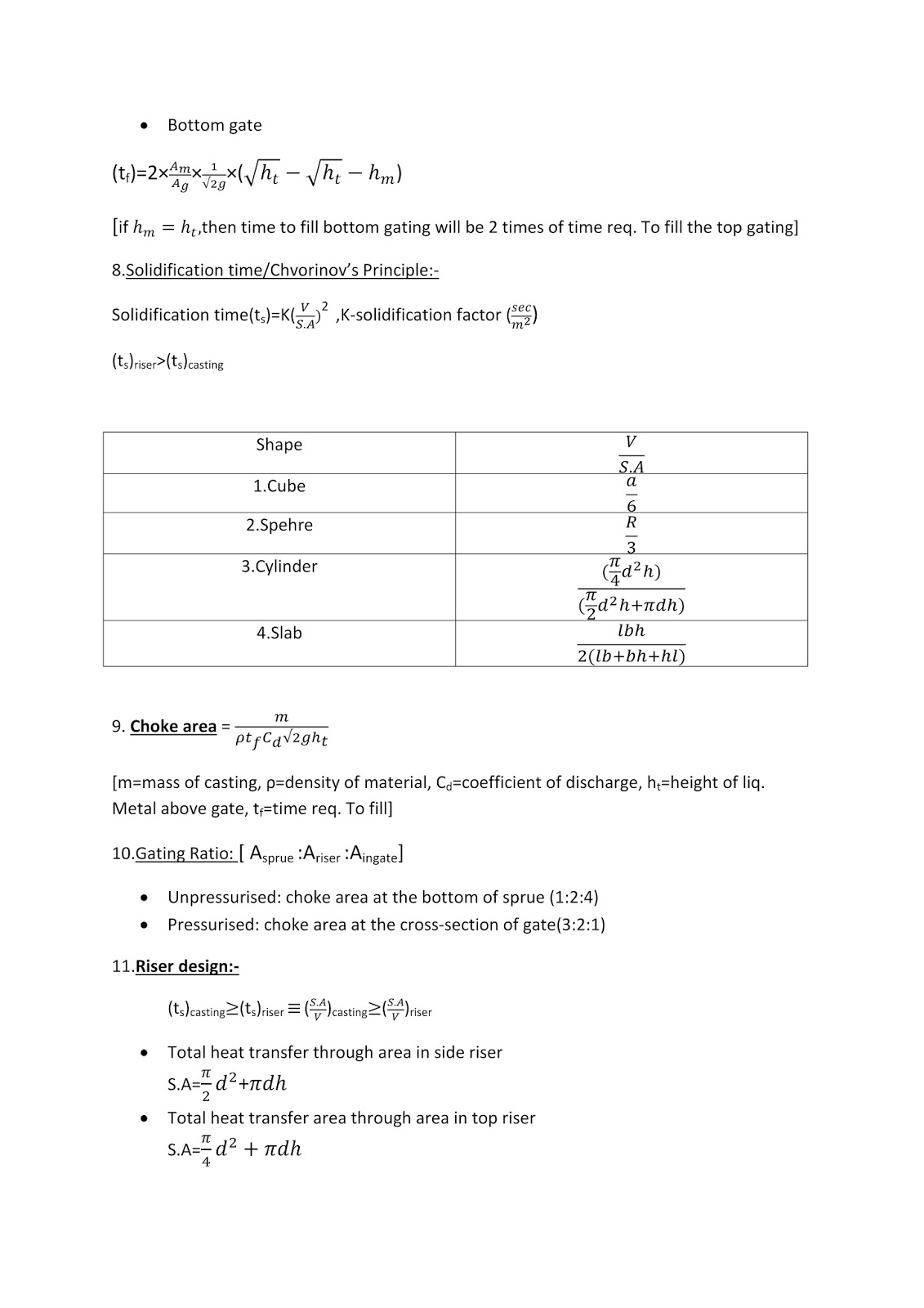 GATE FORMULA MECHANICAL: Important formulas of casting