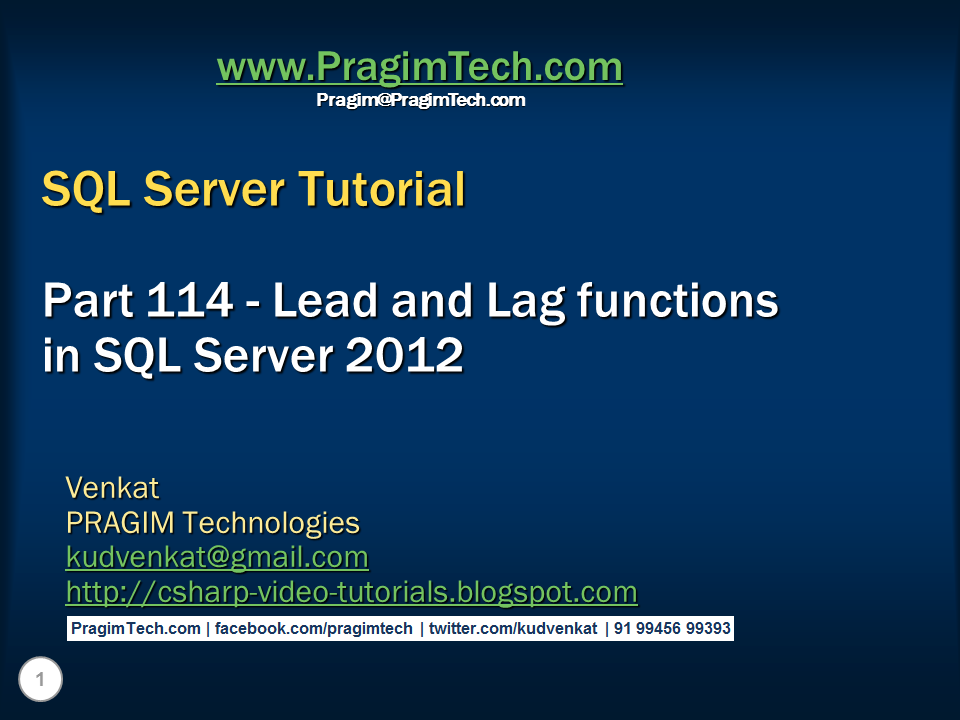 Sql server, .net and c# video tutorial: Lead and Lag functions in SQL ...
