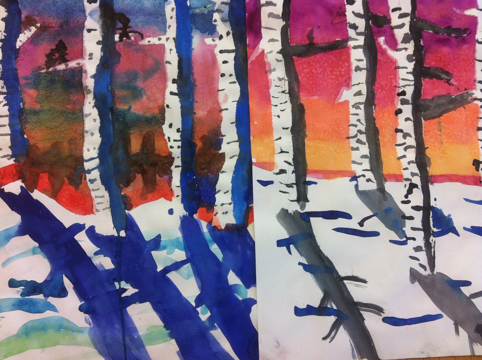Center School Art: Grade 5 Birch Tree Watercolor Landscapes