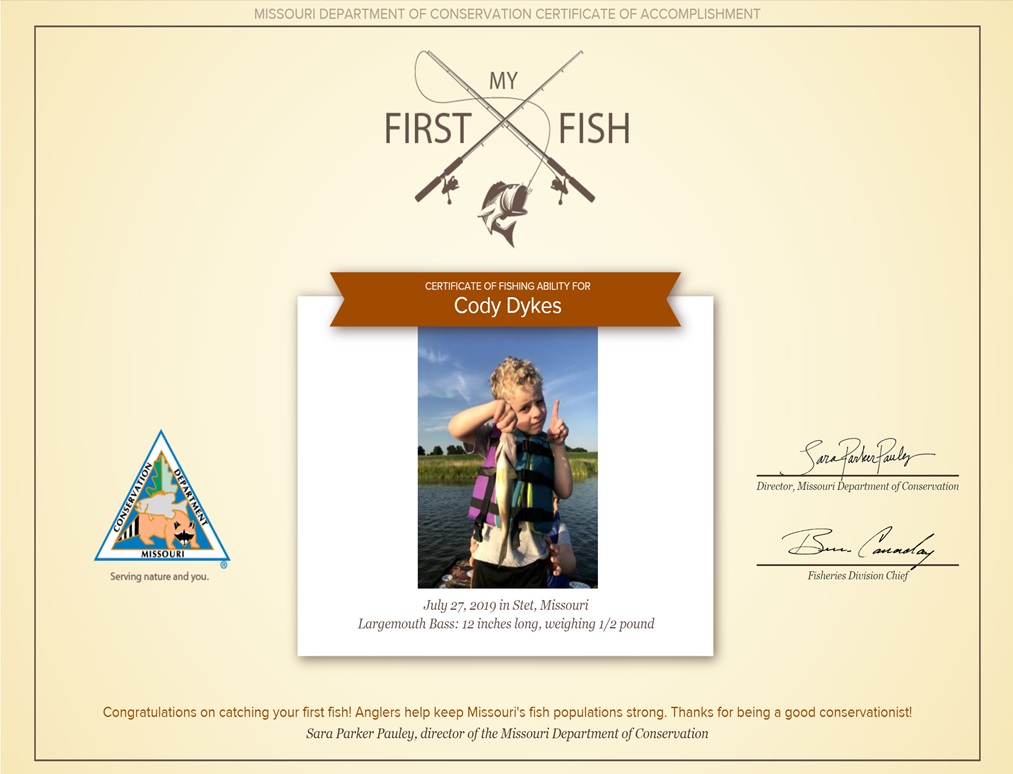 The Show Me Fly Guy: First Fish Certificate from the Missouri ...
