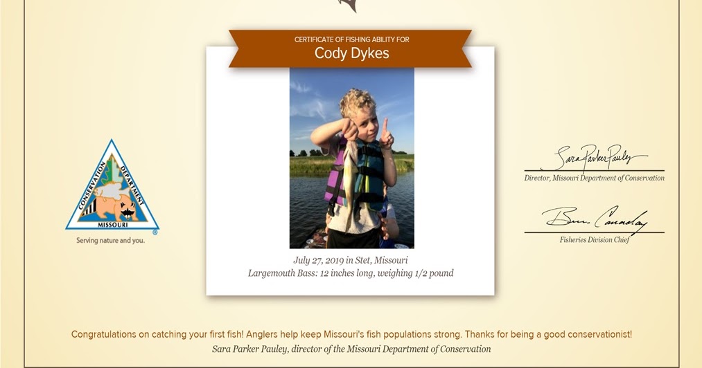 The Show Me Fly Guy: First Fish Certificate from the Missouri ...