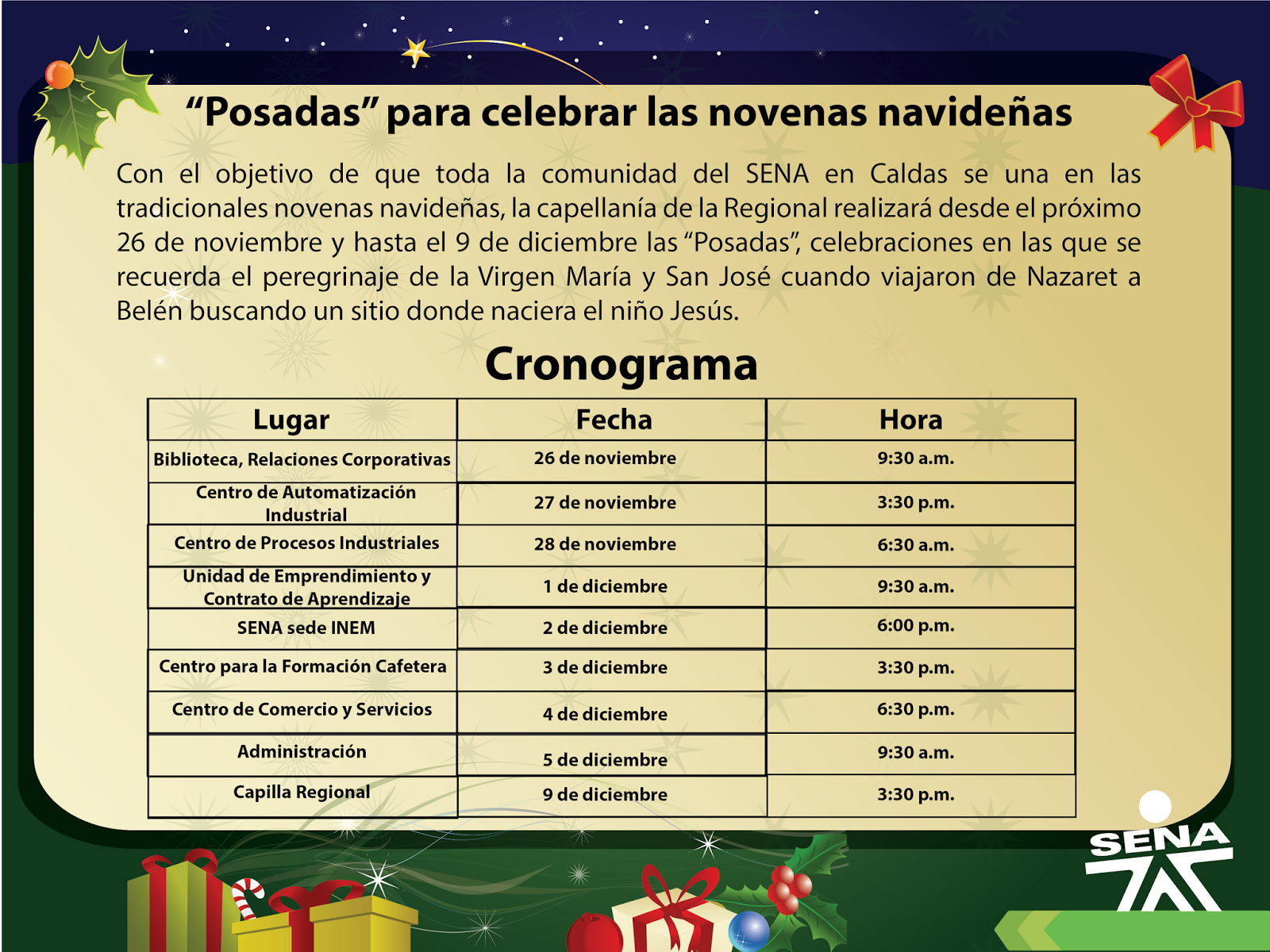 Centro para la Formación Cafetera - SENA Regional Caldas: “Posadas” para celebrar las novenas ...