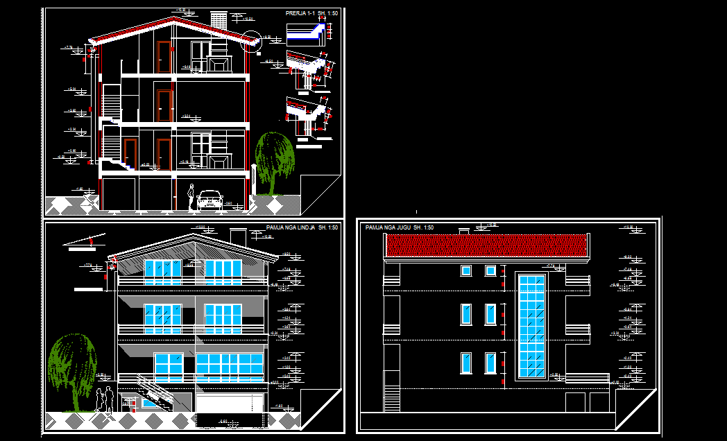 AutoCAD projects for a multi-storey family residential house - FantasticEng