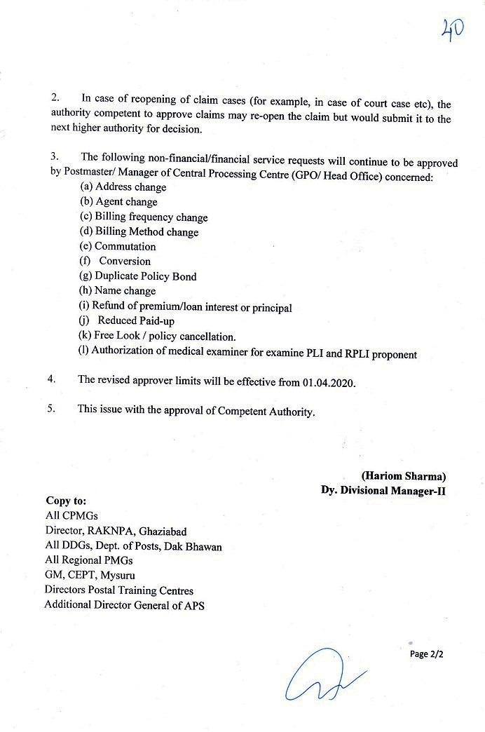 RPLI & PLI : Revision of approver limits of proposals & settlement of ...