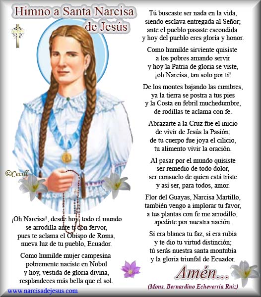 Santidad Ecuador: Estampita y Oración a Santa Narcisa de Jesús