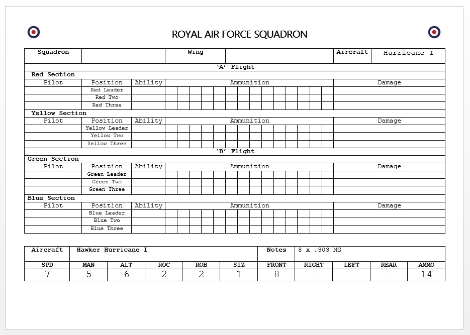 Jim's Wargames Workbench: Bag the Hun Battle of Britain Squadron Sheets
