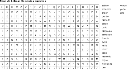 REGULARIZACIÓN TERCER GRADO: Sopa de letras elementos químicos