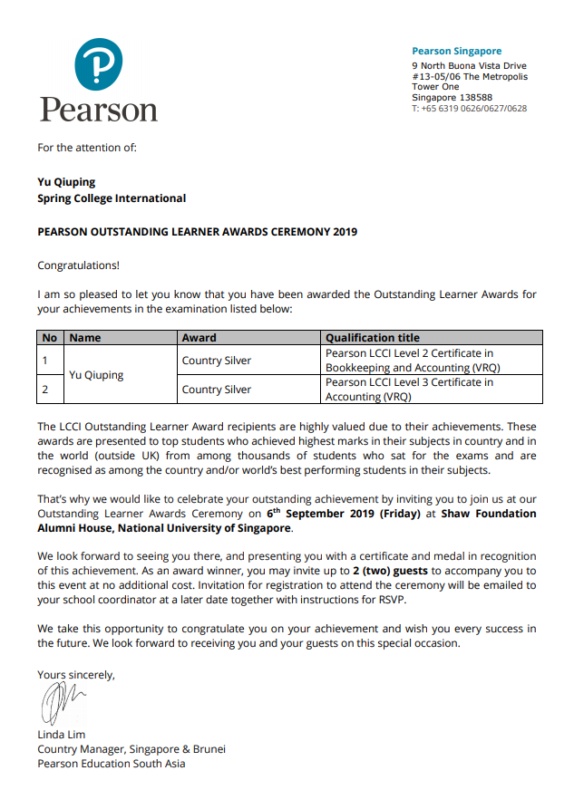 Study in Singapore: Pearson Outstanding Learners Award Ceremony 2019 ...