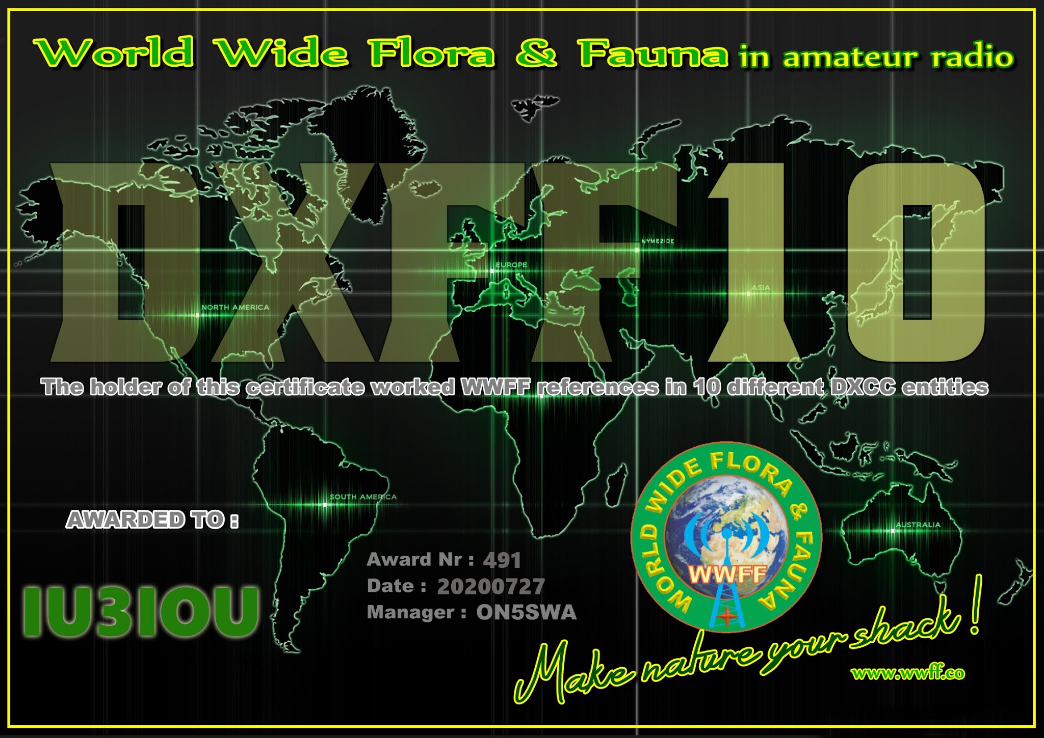 | ricerca + sperimentazione |: Nuovo Award WWFF World Wide Flora and Fauna