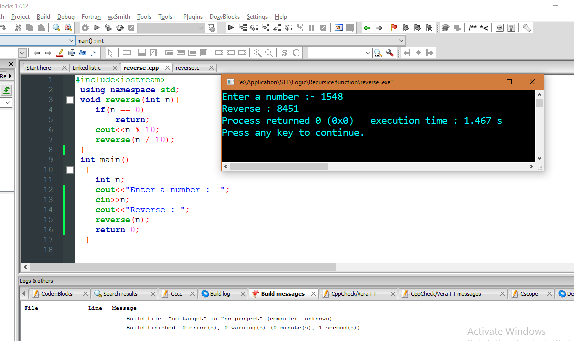 Program in C and C++ to print reverse of a given number using recursive ...