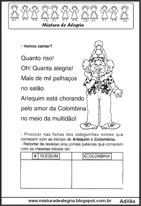 MARCHINHAS DE CARNAVAL - IMPRIMIR E COLORIR - Mistura de Alegria