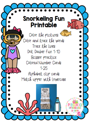 Snorkeling Fun Printable ~ Preschool Printables