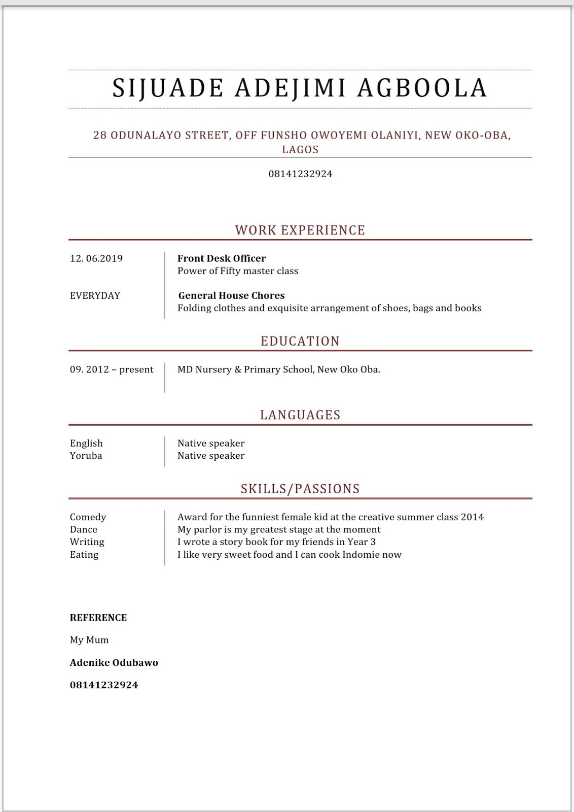 Nigerian mother shares her 9-years-old daughter CV on social media in ...