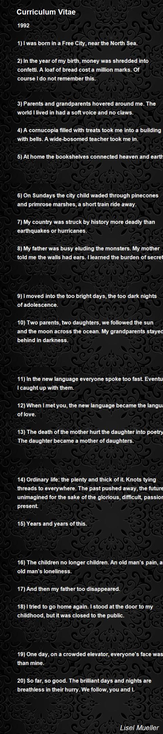 Curriculum Vitae Poem - Birthday Letter