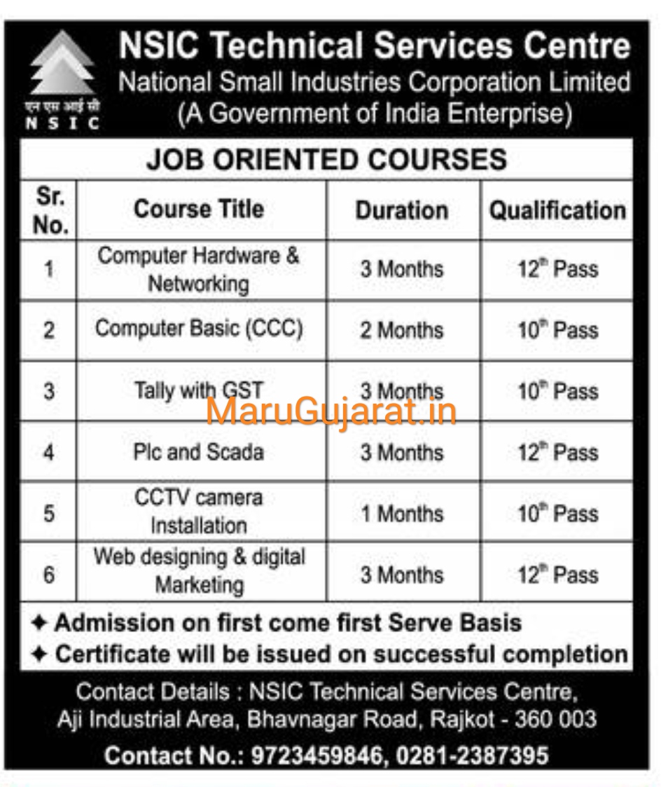 NSIC Technical Services Centre Admission Notification for Various Job Oriented Courses 2021 ...