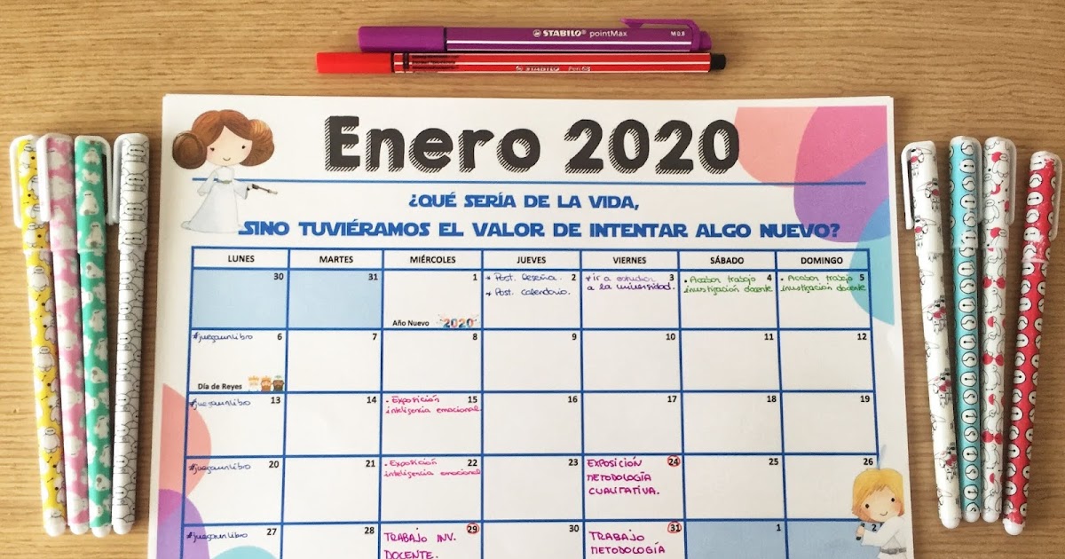 Calendario Enero 2020 - Dale tiempo al aprendizaje