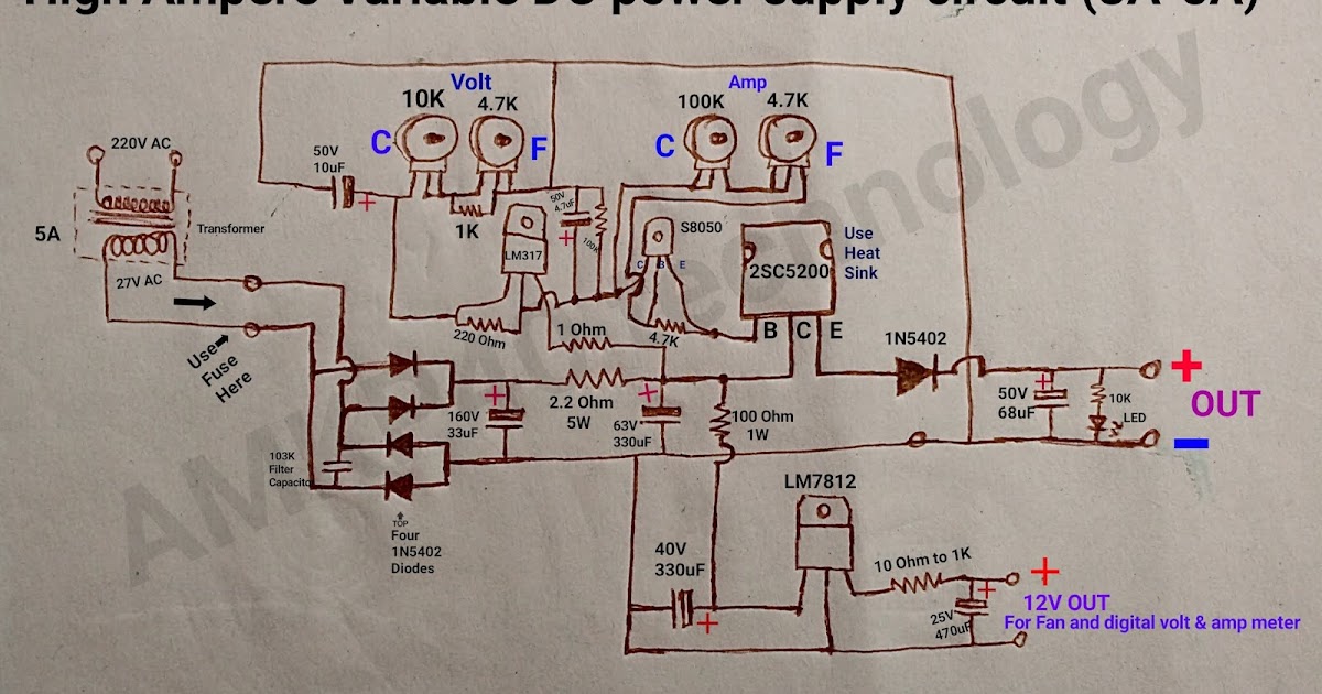High amp variable DC volt and amp controller circuit diagram