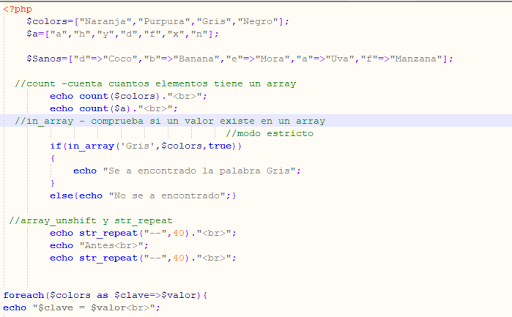 Funciones array en php