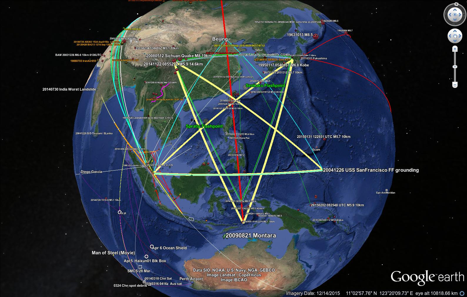 Zionist Made2Happen Disasters: ZEAD great circles connecting USS San ...