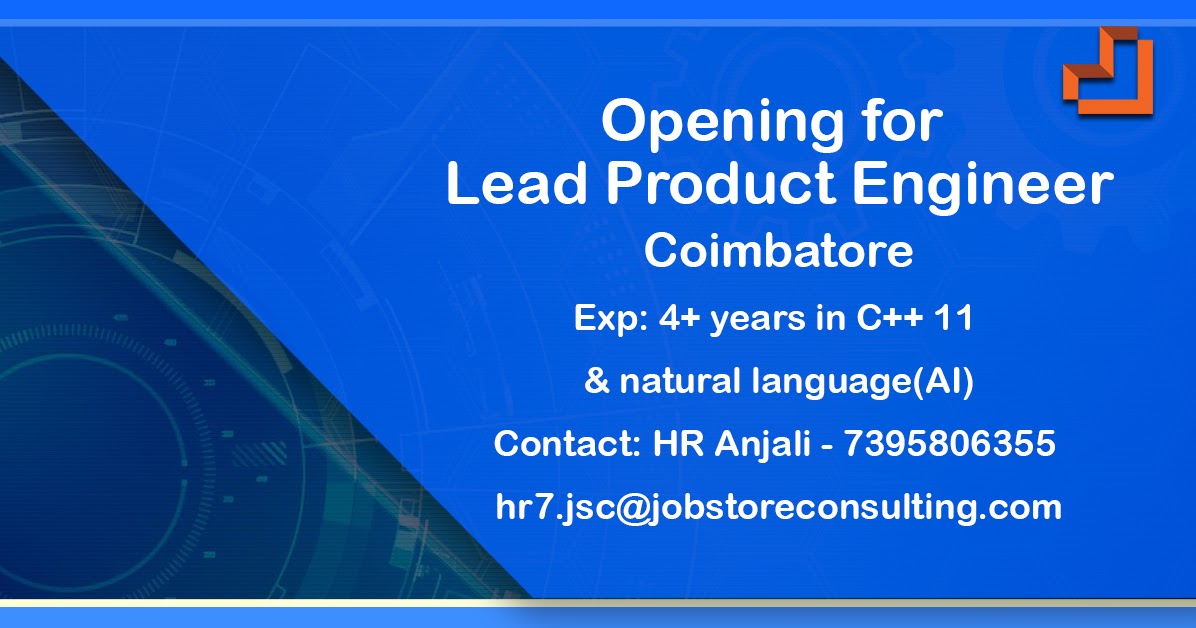 Opening for Lead Product Engineer