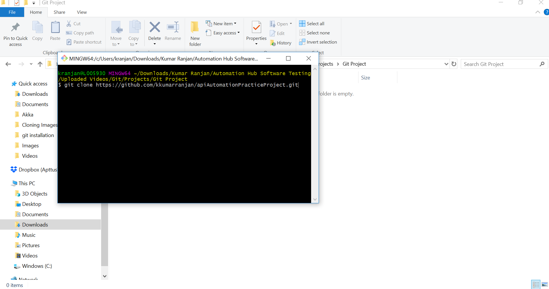 Cloning existing git project from Git Hub - API Practice Project Cloning existing git project from Git Hub - API Practice Project