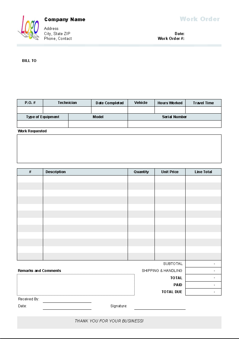 Service Order Invoice Template - Invoice Template