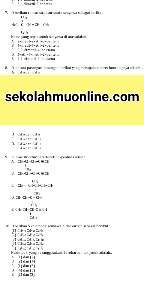 Soal Kimia Kelas 11 + Jawabannya Bab 1 Senyawa Hidrokarbon [Part 1] ~ sekolahmuonline.com ...