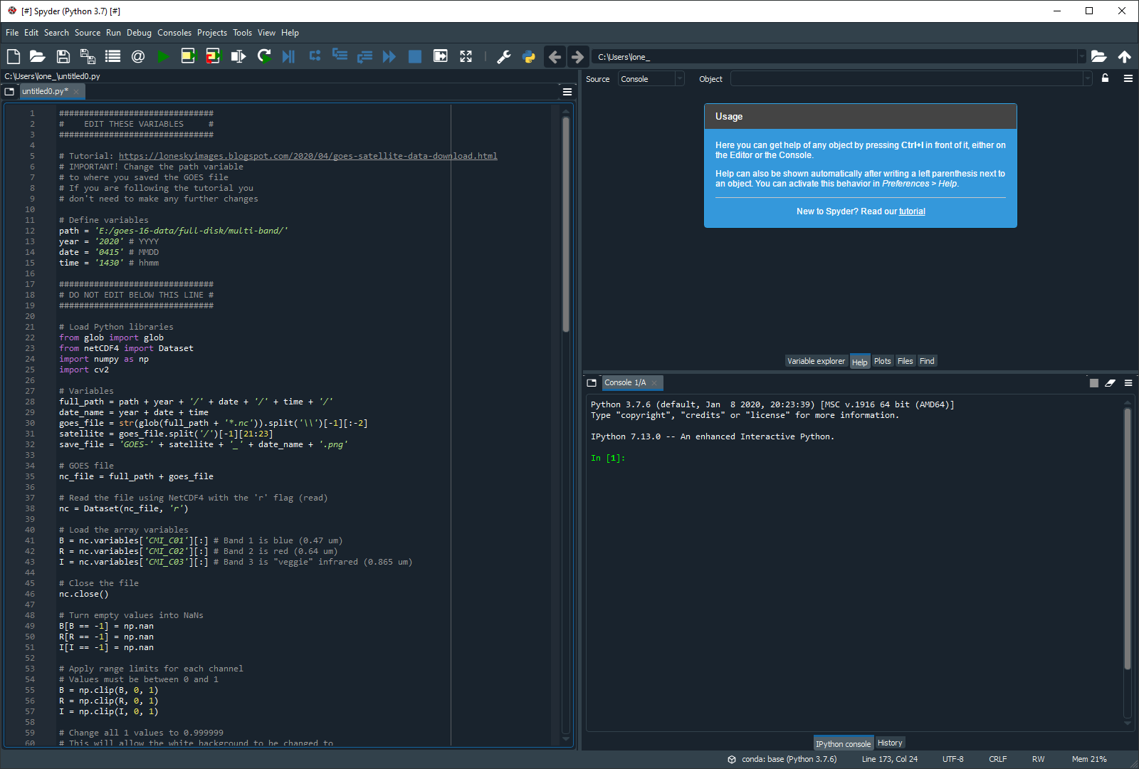 PYTHON SCRIPT FOR GOES SATELLITES