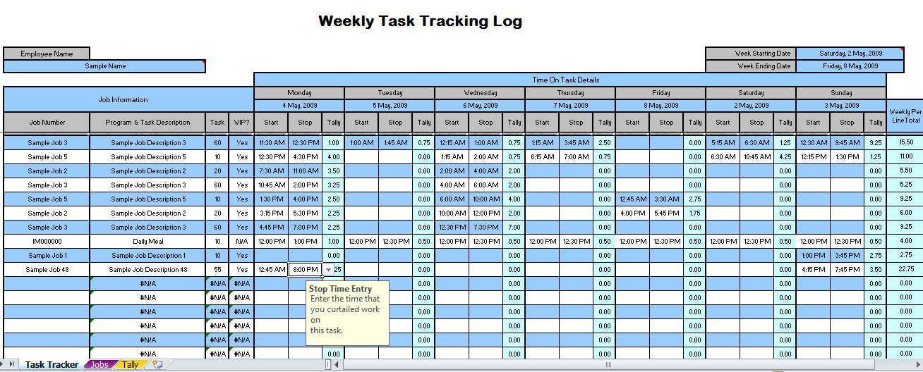 Time Tracking Excel Template Free