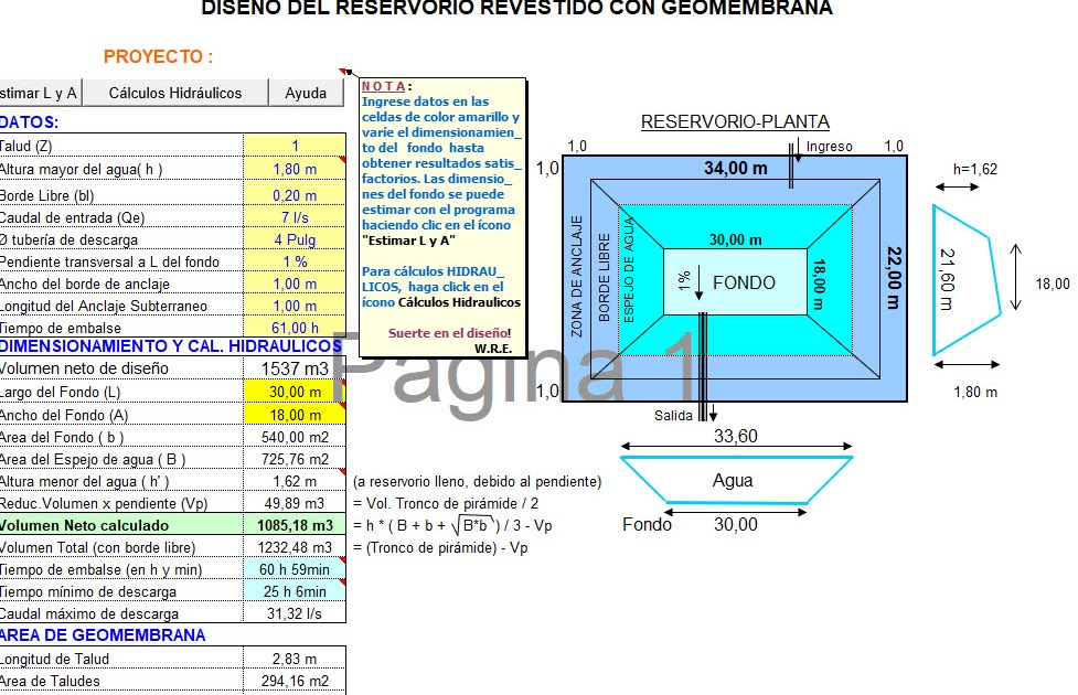 INGENIUM WORLD by Marco : Hoja de calculo para el diseño de Reservorio Revestido con Geomembrana