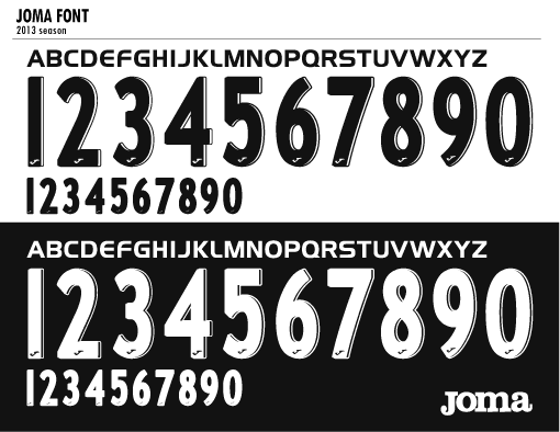 Football teams shirt and kits fan: Fonts Joma series