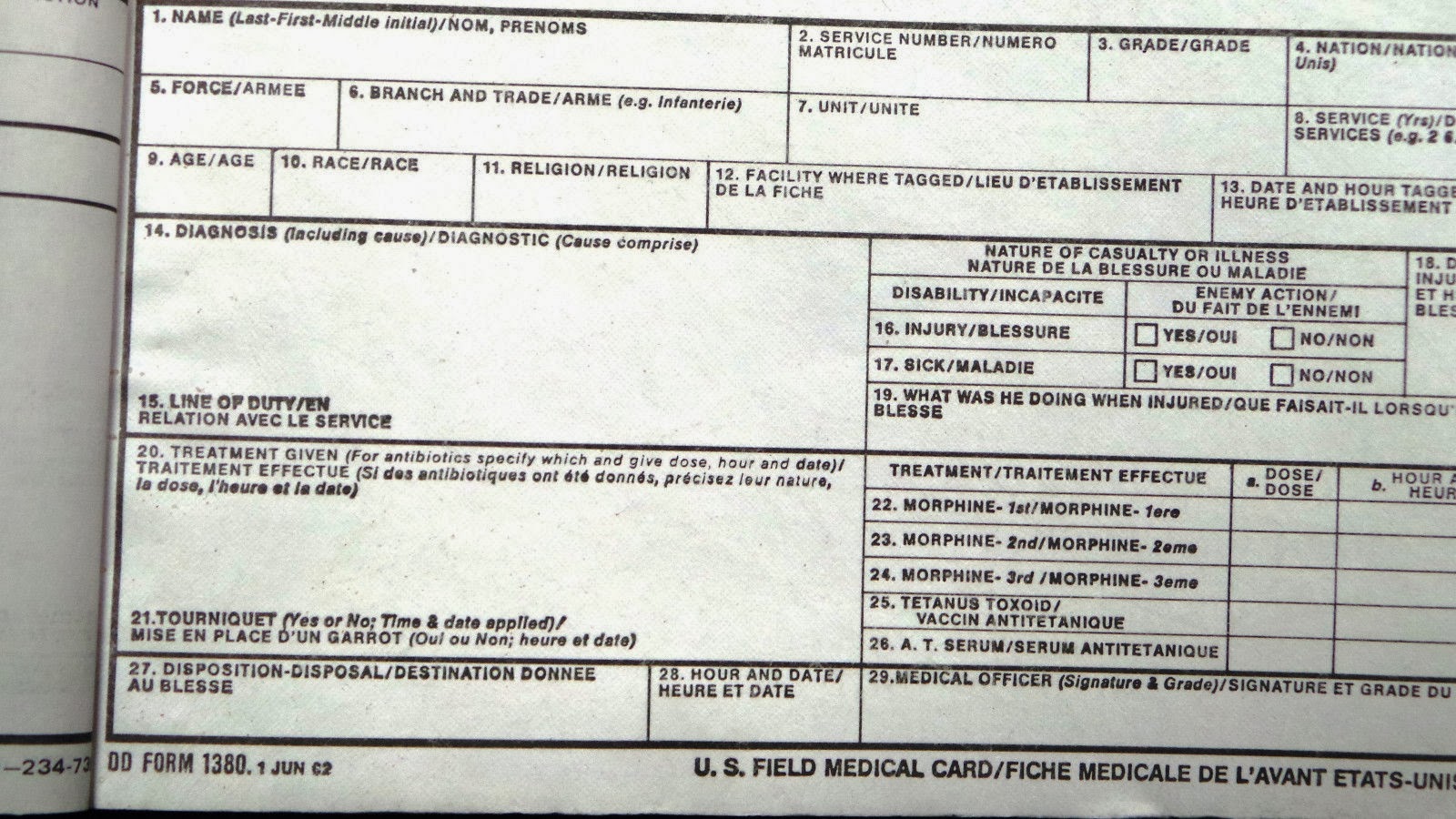 Webbingbabel: US Army / USMC Field Medical Cards