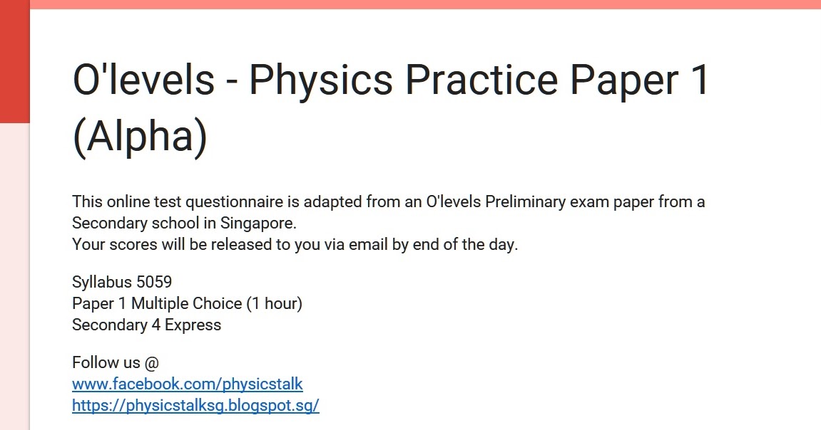 PhysicsTalk: Physics O'level Practice Papers (online mock exam)