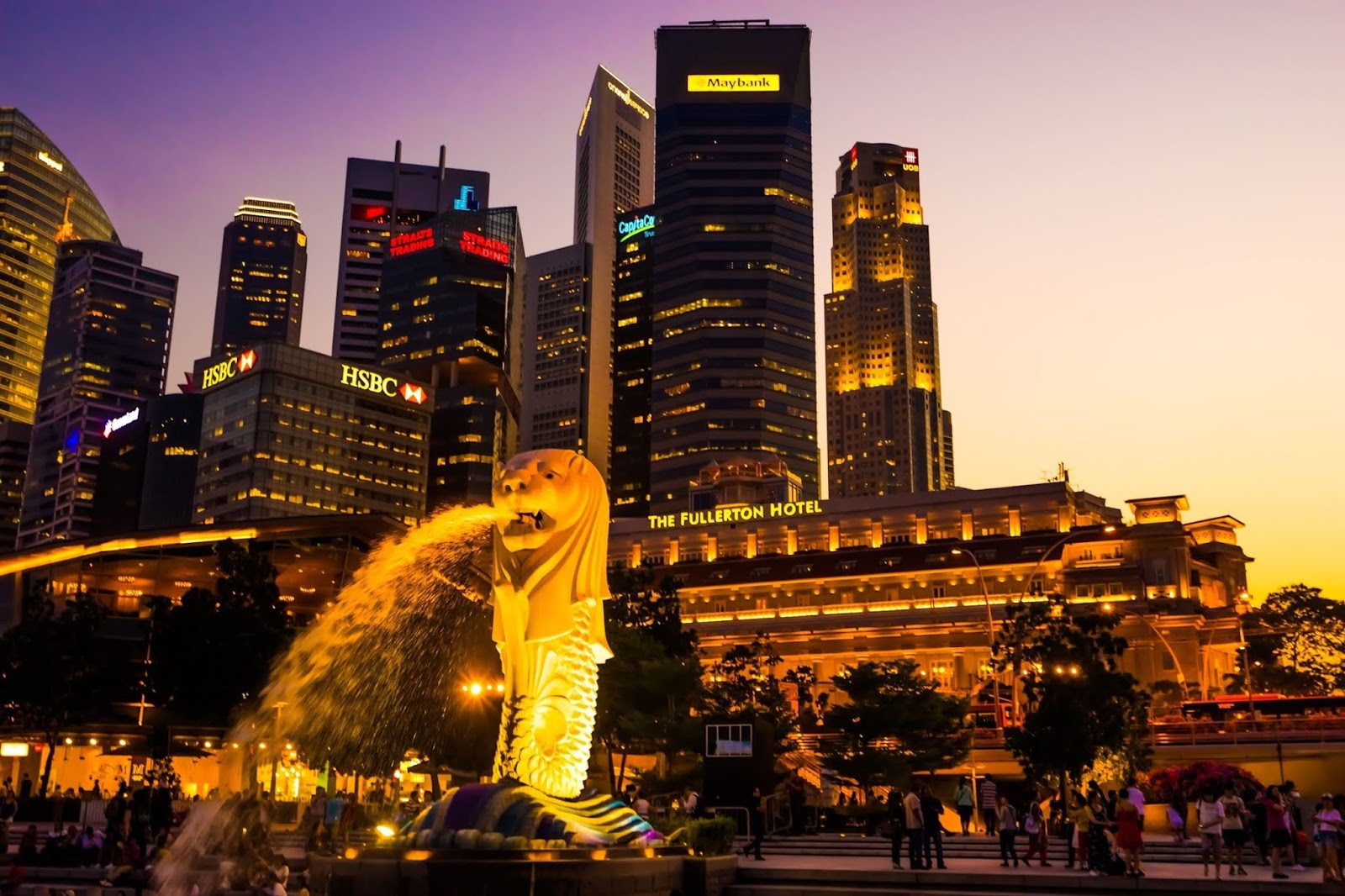 Merlion Park Singapore At Night