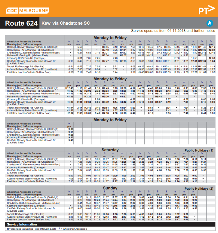 Melbourne on Transit: Timetable Tuesday #32: Route 624 - via ...