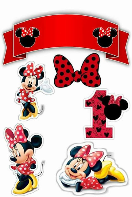 Minnie Roja Primer Año: Toppers para Tartas, Bizcochos o Pasteles para ...