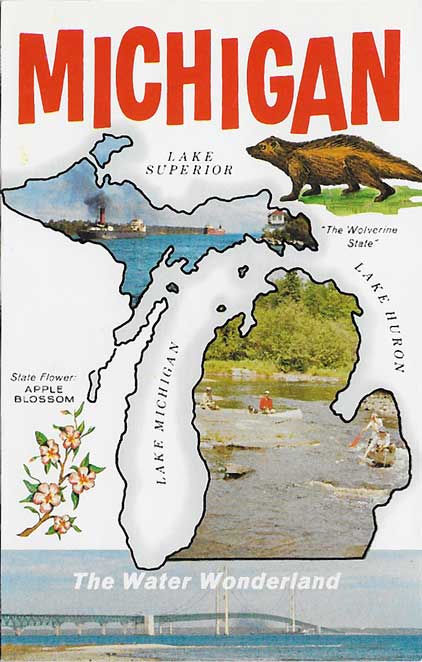 *Postcard Gems: Map: Michigan, The Water Wonderland