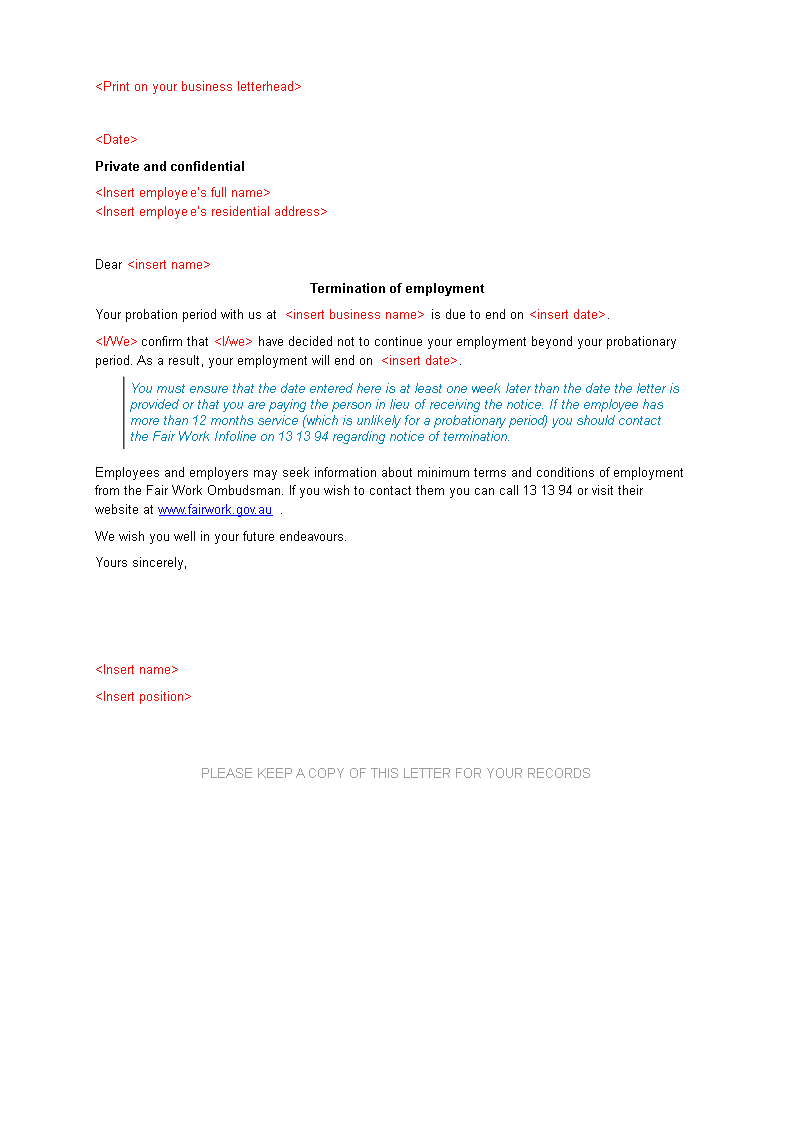 Probation Termination Letter Template Resume Letter probation-termination-letter-template-resume-letter