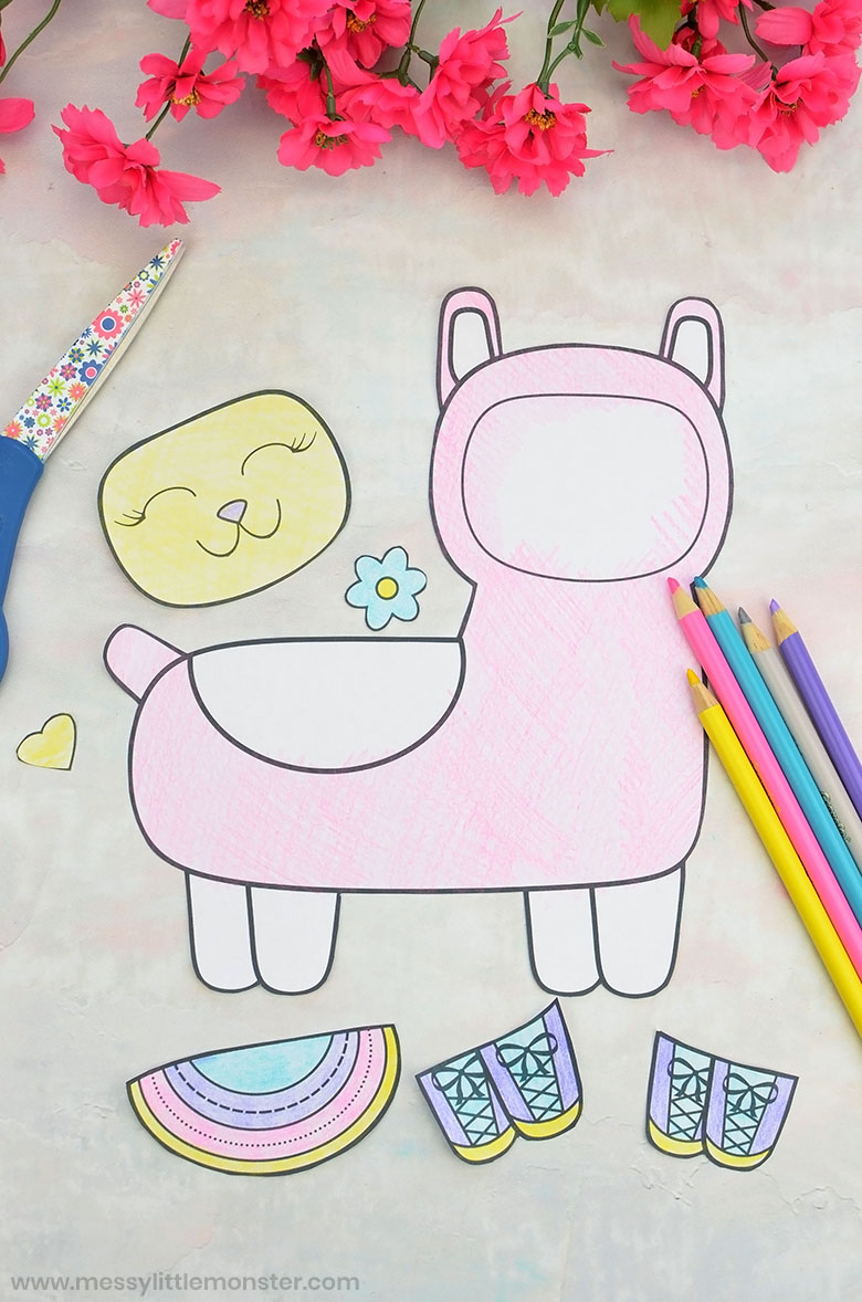 Mix and Match Llama Coloring Page Craft - Messy Little Monster