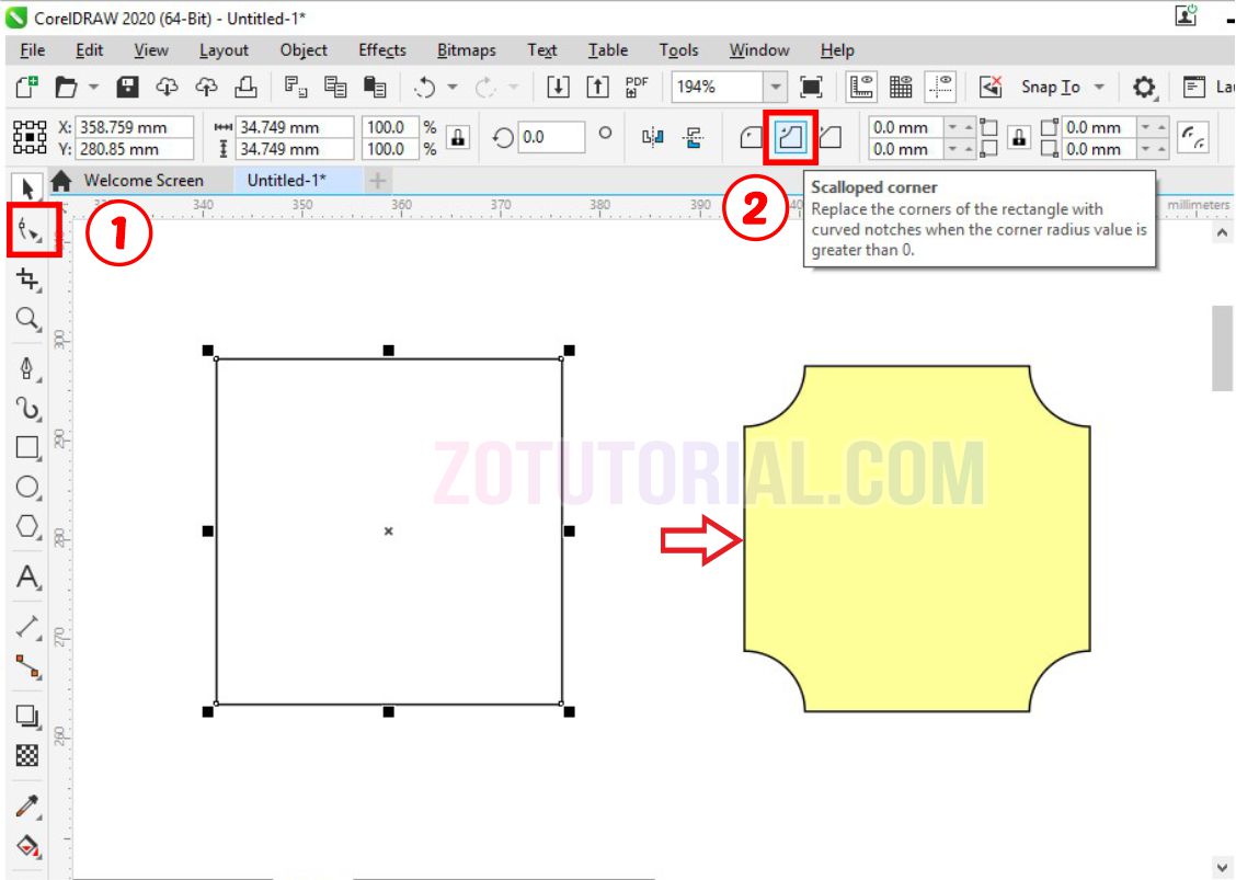 4 Cara Membuat Sudut Tumpul dan Cekung di CorelDRAW - zotutorial